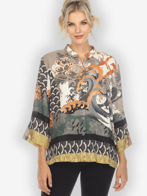 Waves and Cranes Silk Blouse – CITRON CLOTHING