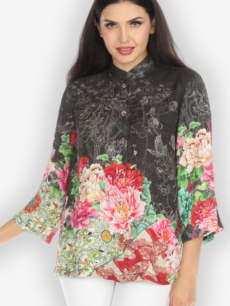 Attractive Flower Border Silk Blend Blouse – CITRON CLOTHING