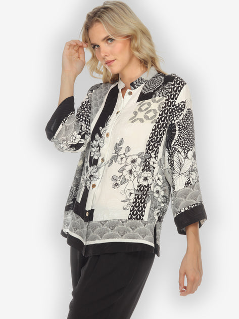Black White Blossom Citron Style Silk Blouse – CITRON CLOTHING