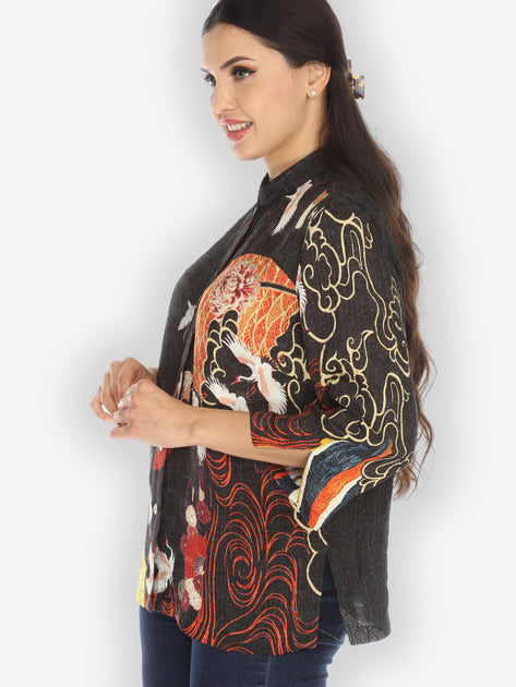 Chrysanthemum Crane Citron Style Silk Blouse – CITRON CLOTHING