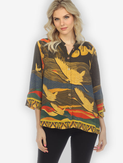 Crane Flying Moon Gold Silk Blouse – CITRON CLOTHING