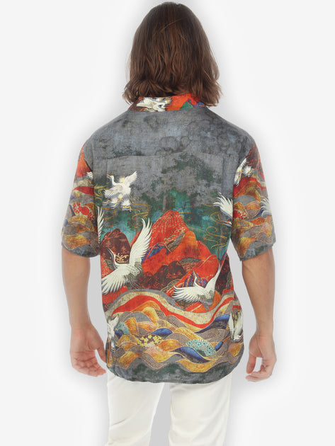 Crane Over Mountain Men’s Silk Blend Shirt – CITRON CLOTHING