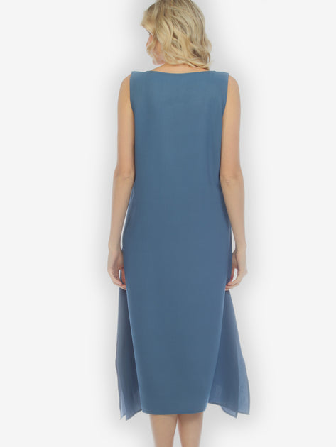 Solid Cerulean Silk Blend Tank Dress – CITRON CLOTHING